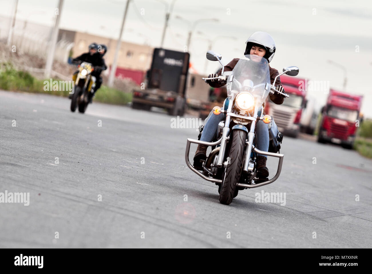 Female motorcyclist with vintage helmet hi-res stock photography and ...