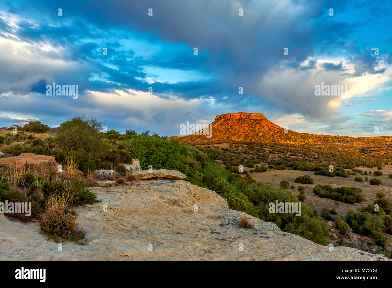 Sandstone hilltop sunset in northern free state south africa Stock ...