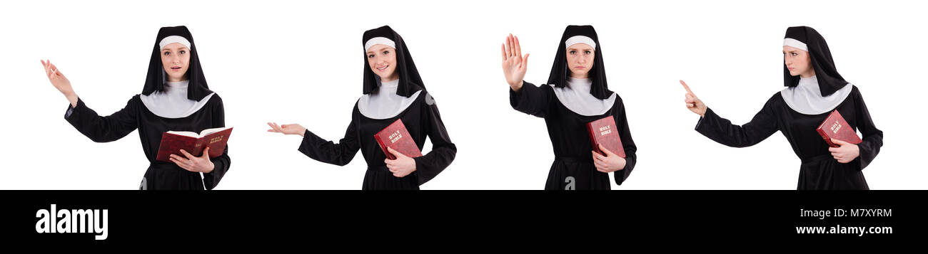 Young nun with bible isolated on white Stock Photo - Alamy