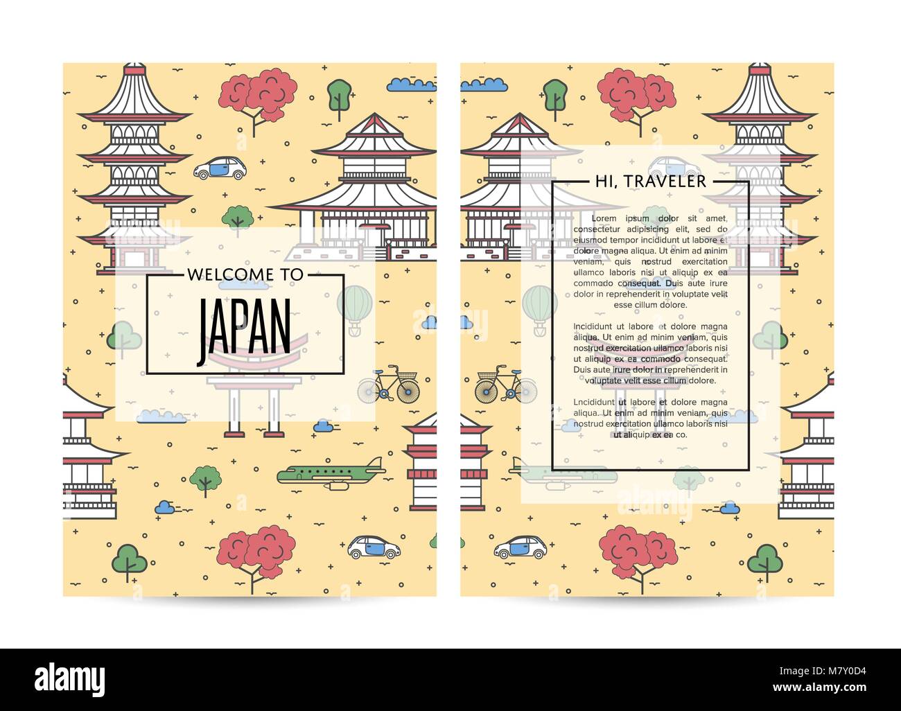 Japan traveling banners set in linear style Stock Vector Image & Art ...