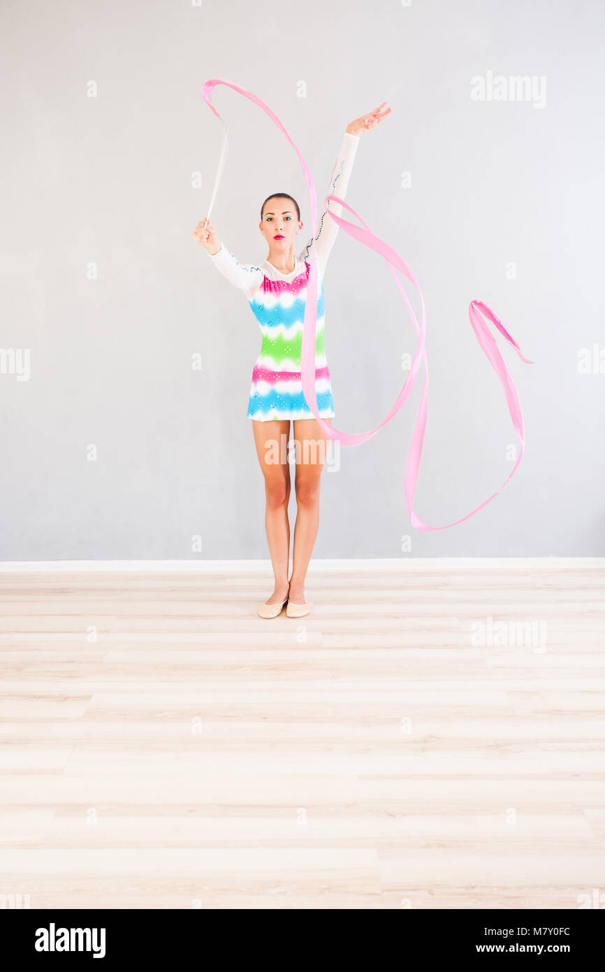 gymnast with ribbon Stock Photo - Alamy