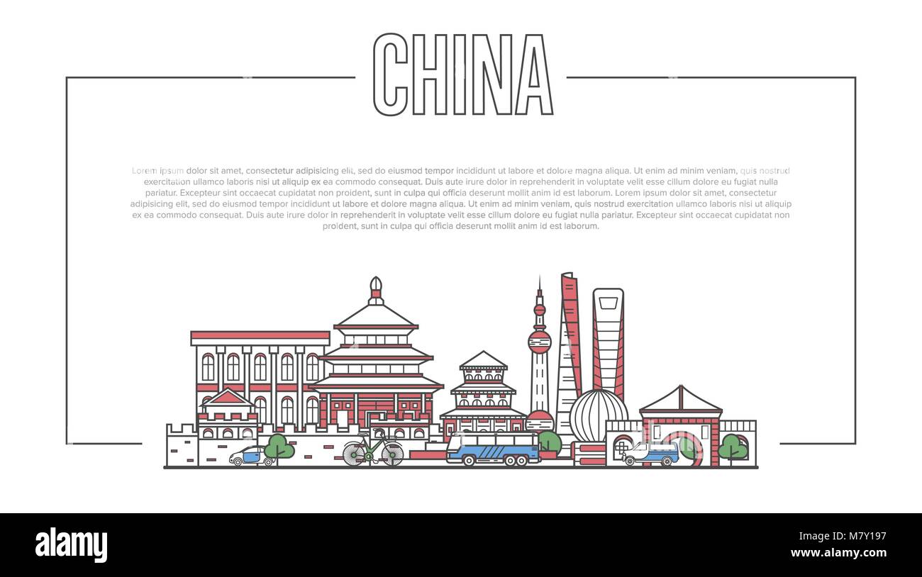 China landmark panorama in linear style Stock Vector Image & Art - Alamy