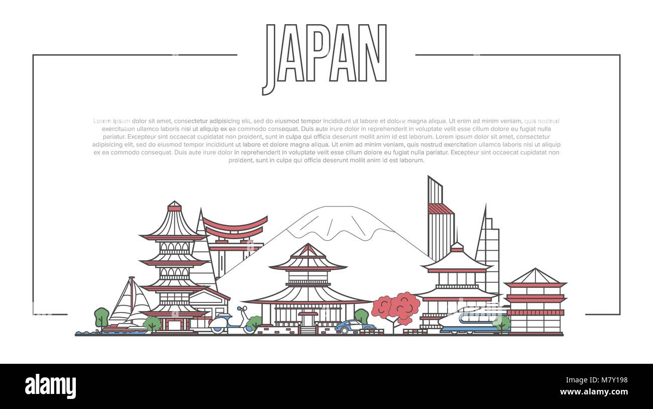 Japan landmark panorama in linear style Stock Vector Image & Art - Alamy