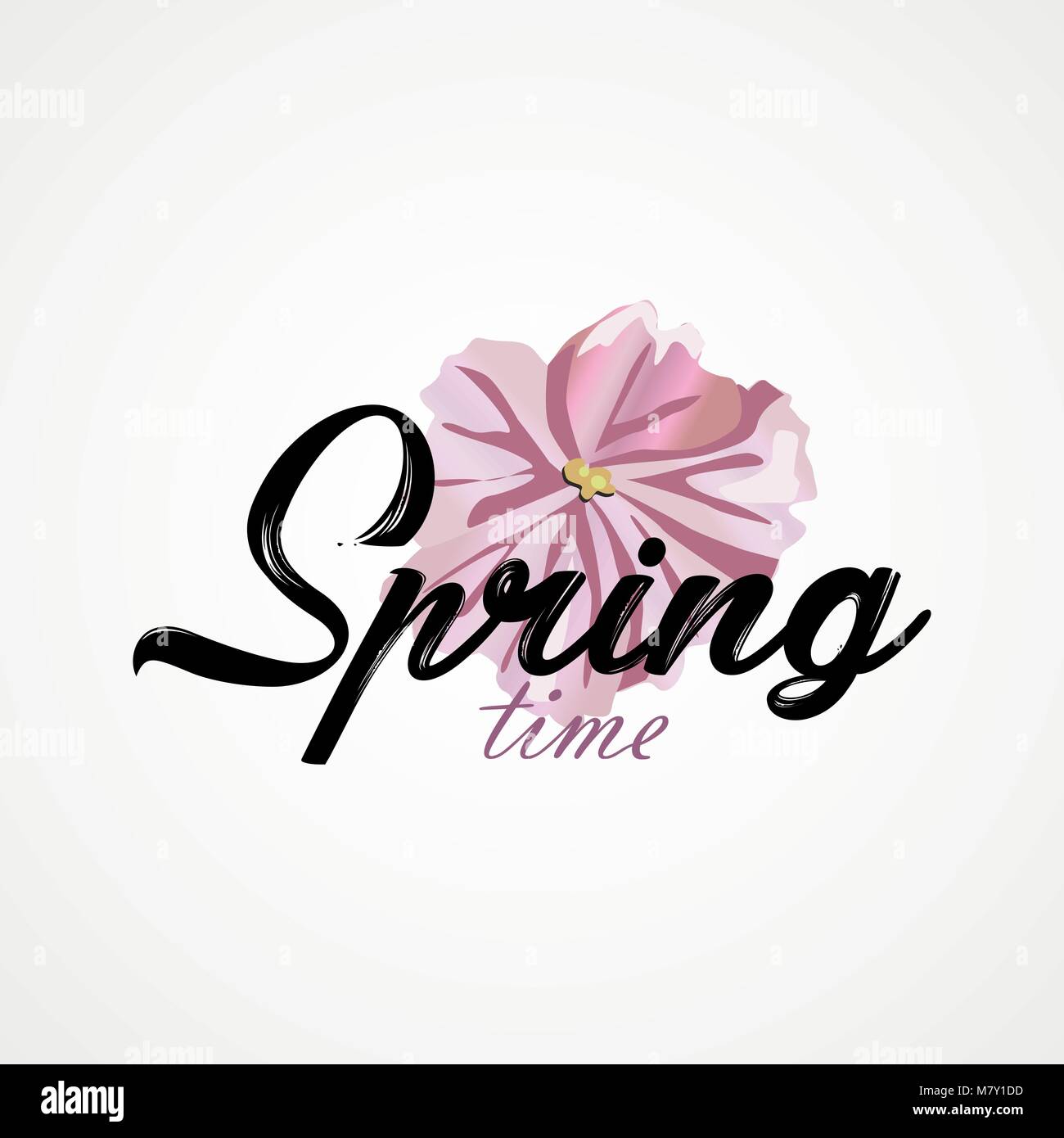 Hello spring calligraphy lettering with floral frame on black and white ...