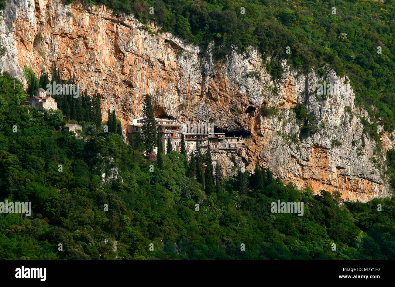 The stone monastery Philosopher inside the rock above the gorge and ...