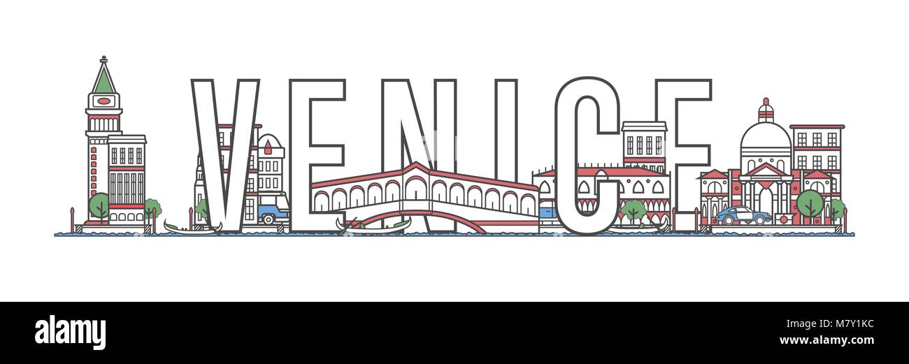 Venice travel lettering in linear style Stock Vector Image & Art - Alamy