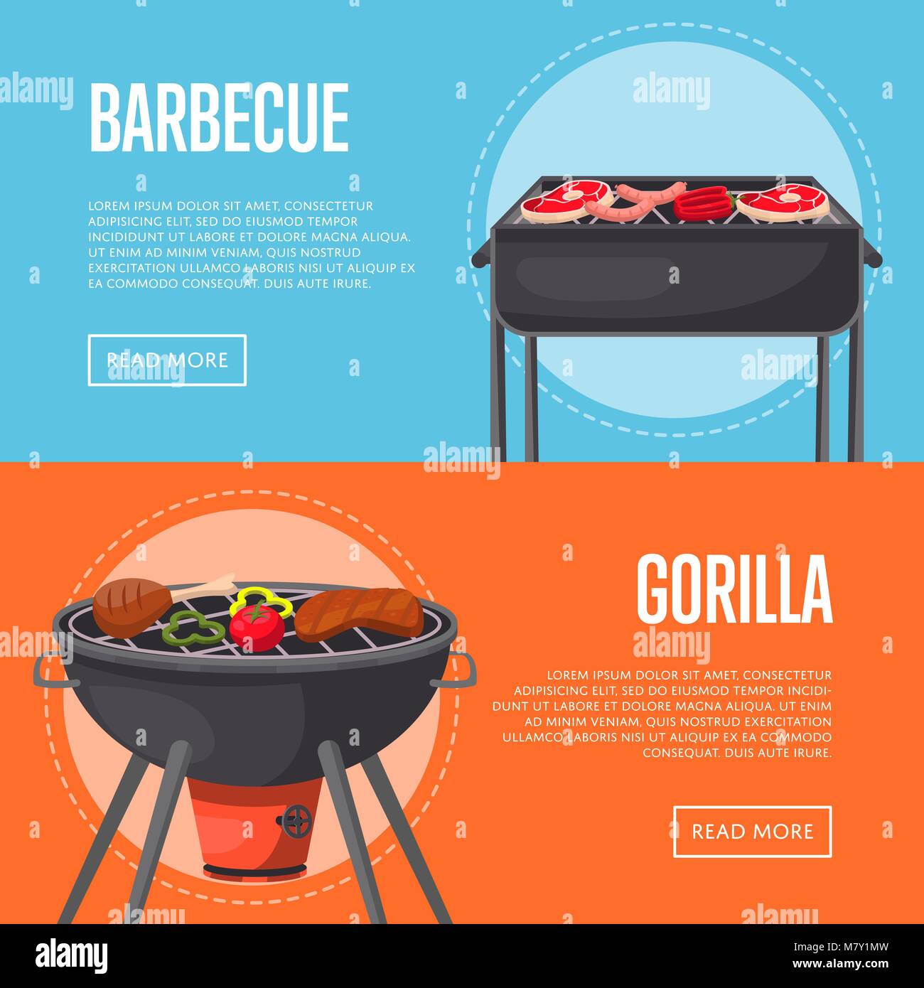 BBQ family party flyers with meats on barbecue Stock Vector Image & Art ...