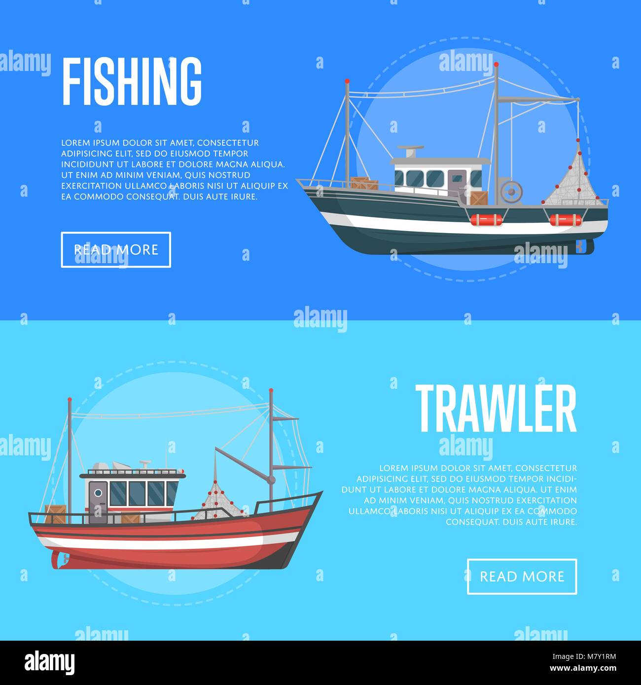 Fishing company flyers with trawlers Stock Vector Image & Art - Alamy