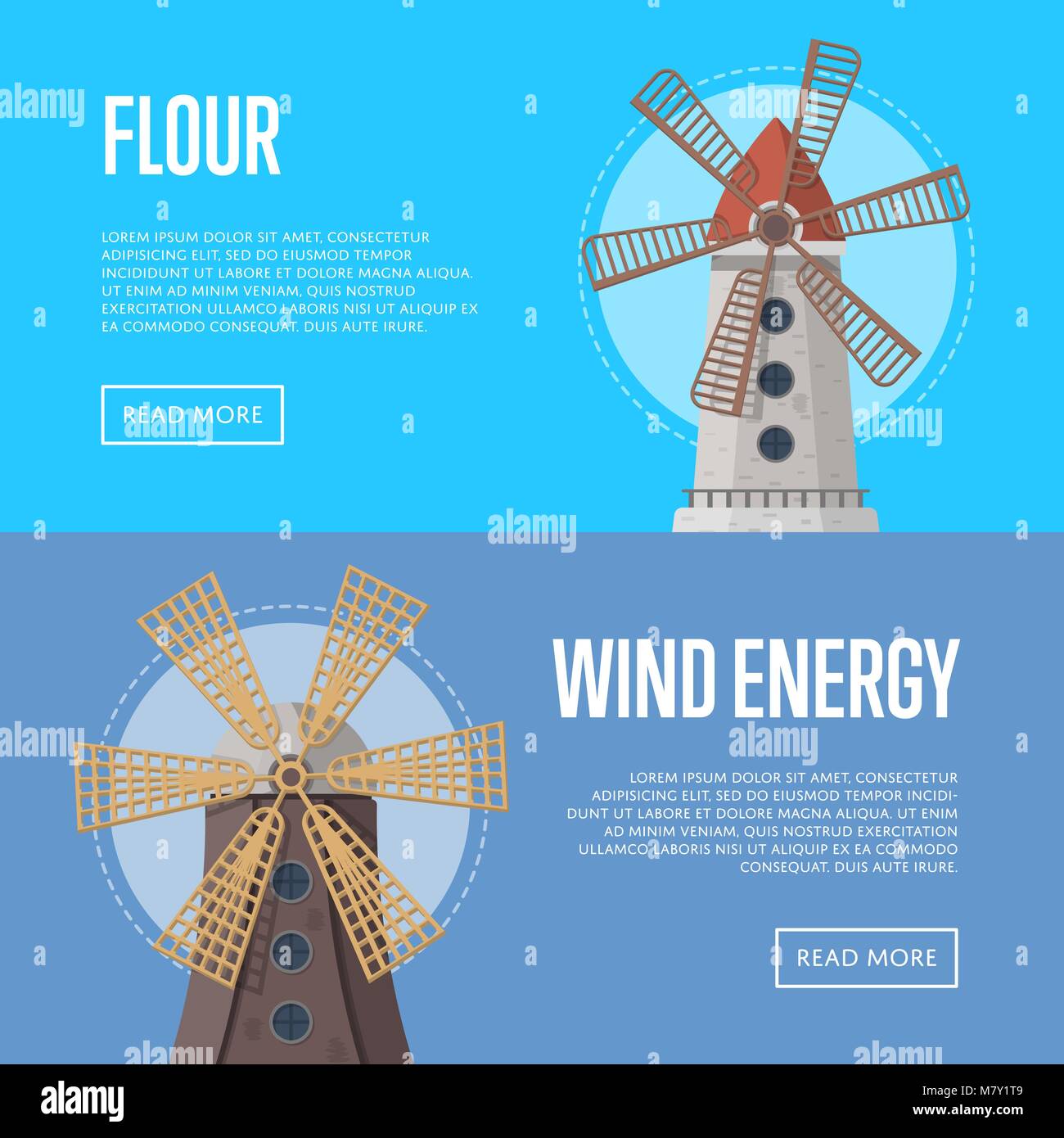 Wind energy flyers with old windmill buildings Stock Vector Image & Art ...