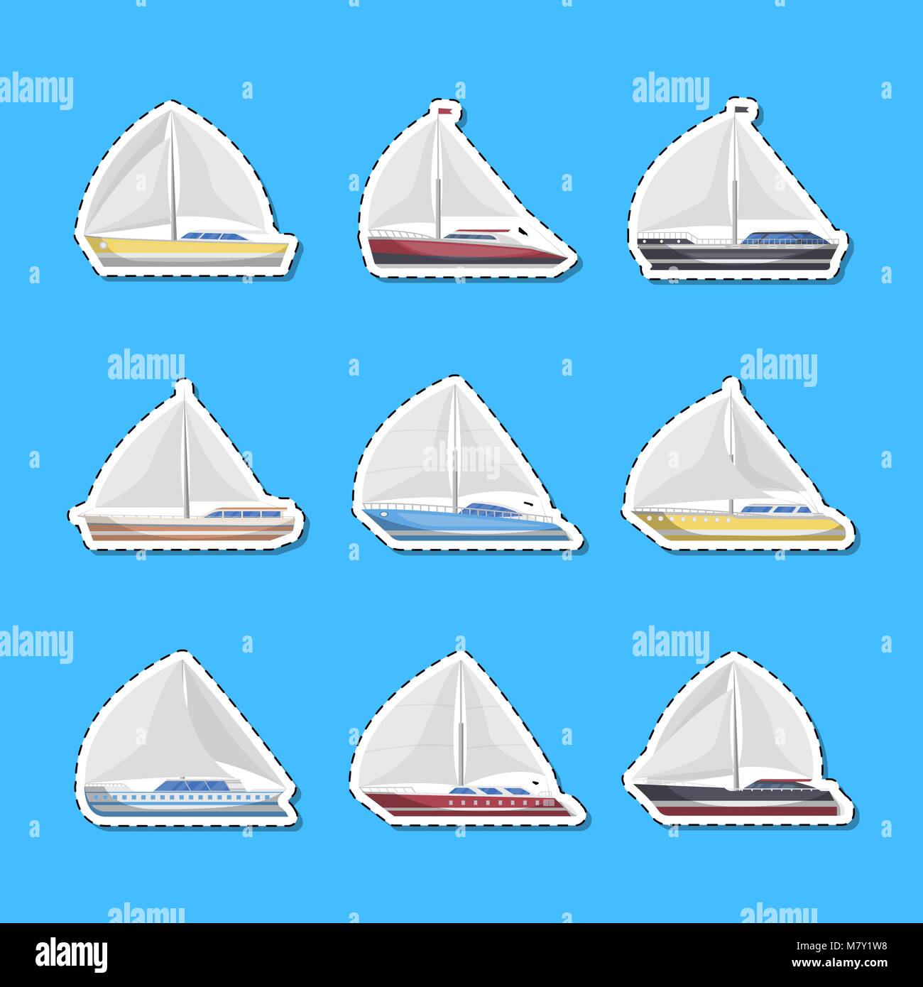 Sea sailboats side view isolated labels Stock Vector Image & Art - Alamy