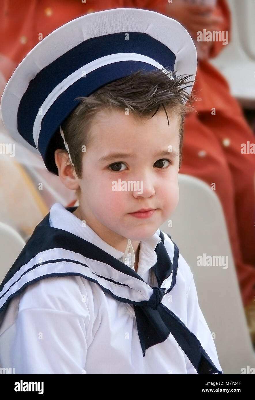 Little sailor,Boy with snot in his nose dressed in navy costume Stock ...