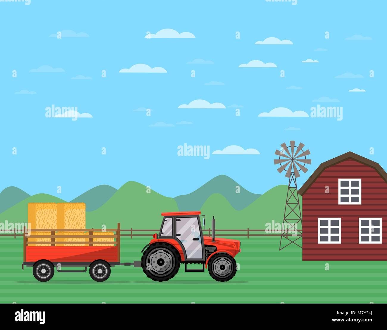 Tractor pulling trailer with hay banner Stock Vector Image & Art - Alamy