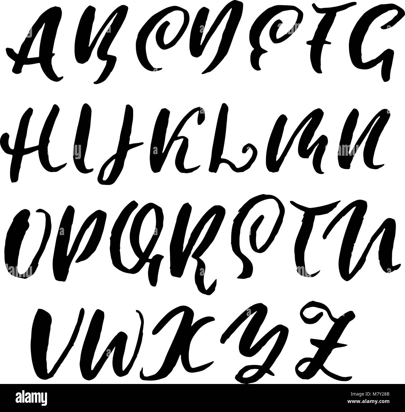 Handdrawn dry brush font. Modern brush lettering. Grunge style alphabet ...