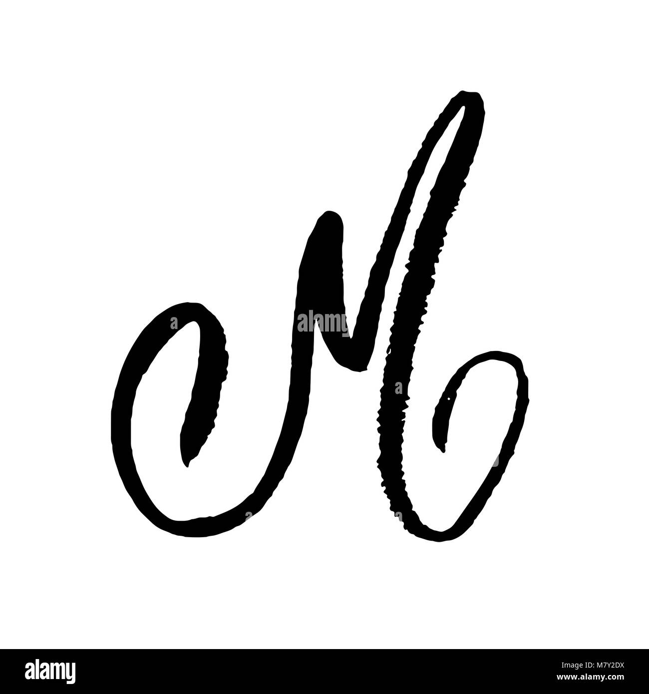 Letter M. Handwritten by dry brush. Rough strokes textured font. Vector ...