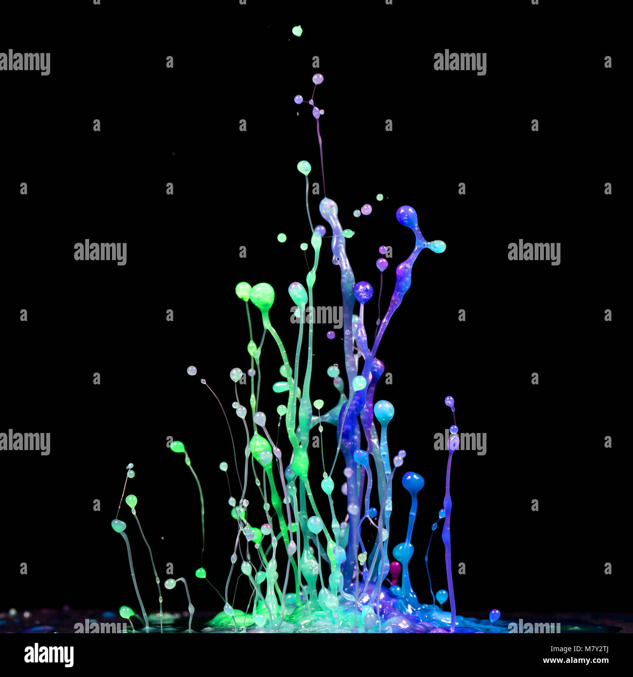 explosion of splashes and bursts of colour fluid paint or ink on a ...