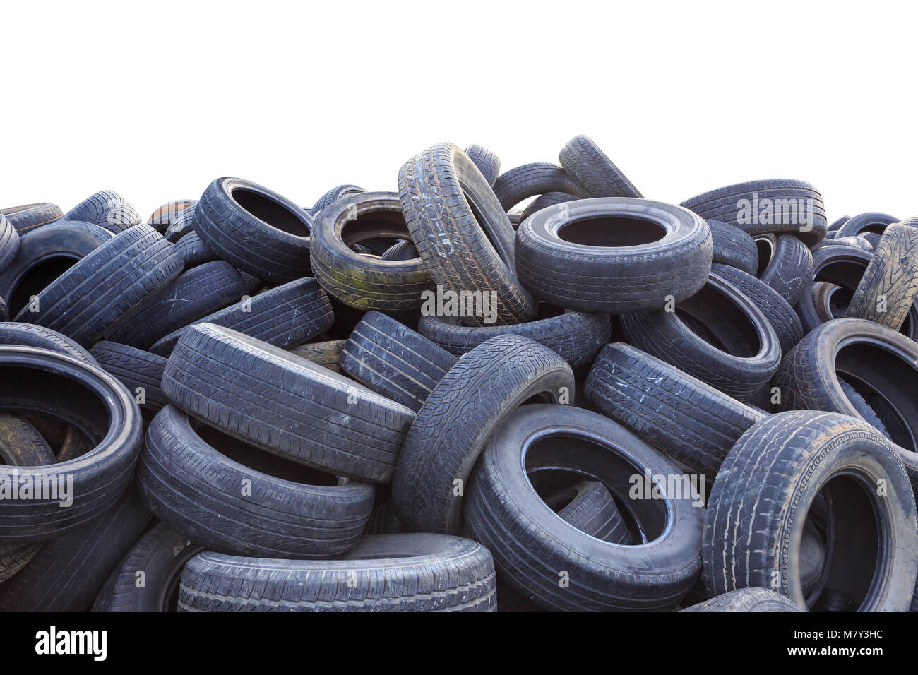 Stack of old rubber car tire isolated on white background. Saved with ...