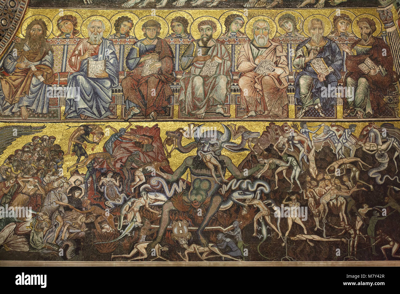 Six apostles and Satan devouring the damned in the Hell depicted in the ...