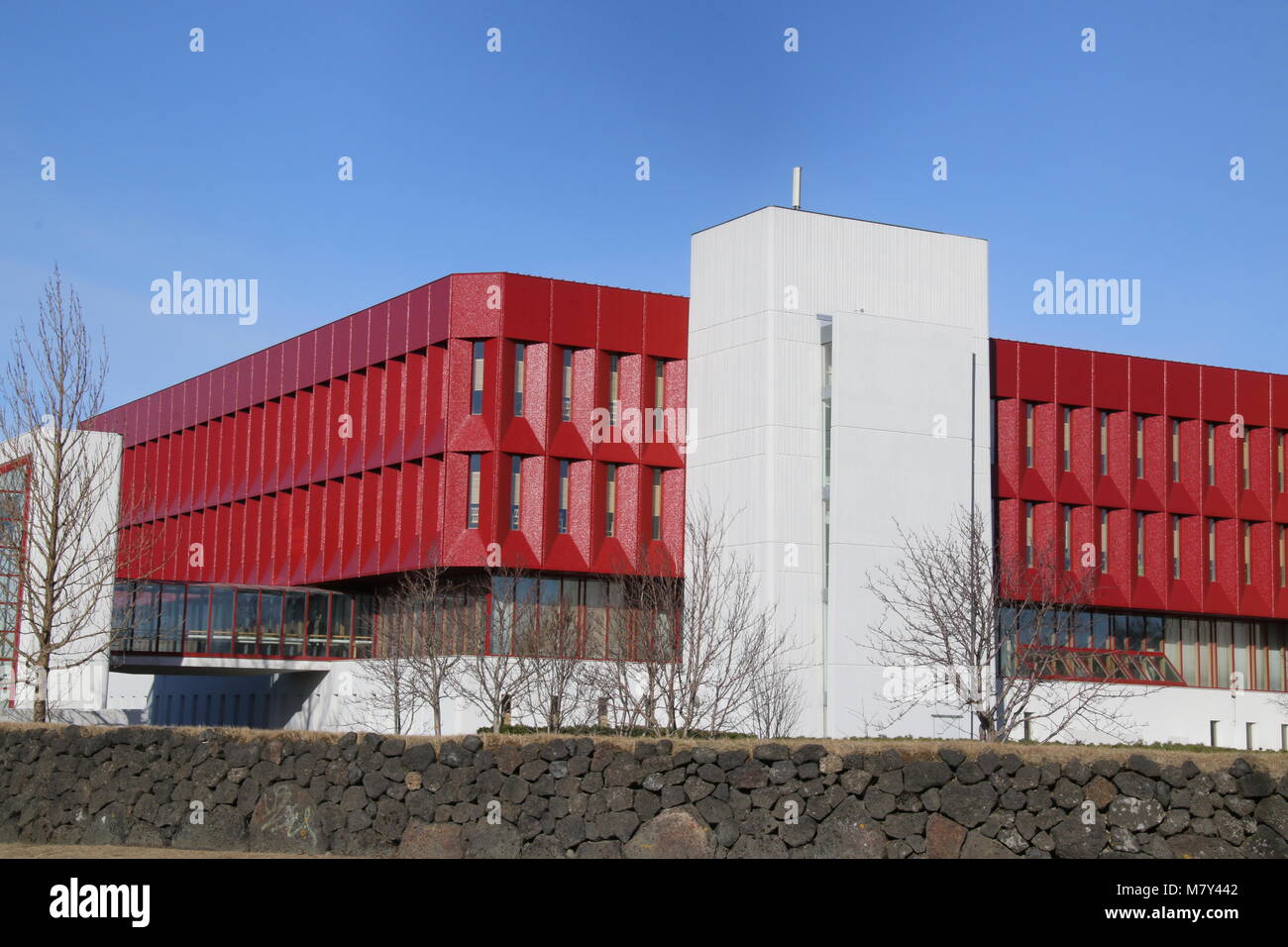 The red & white modern office building Stock Photo - Alamy