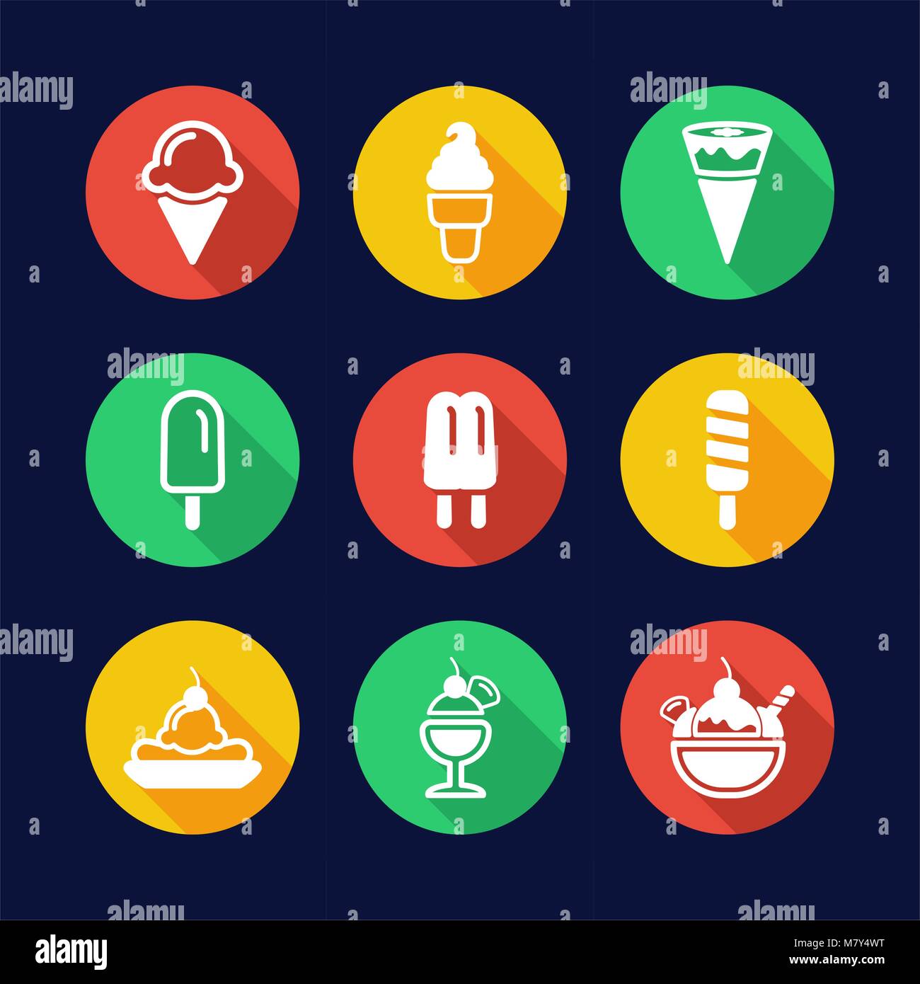 Ice Cream Icons Flat Design Circle Stock Vector Image & Art - Alamy