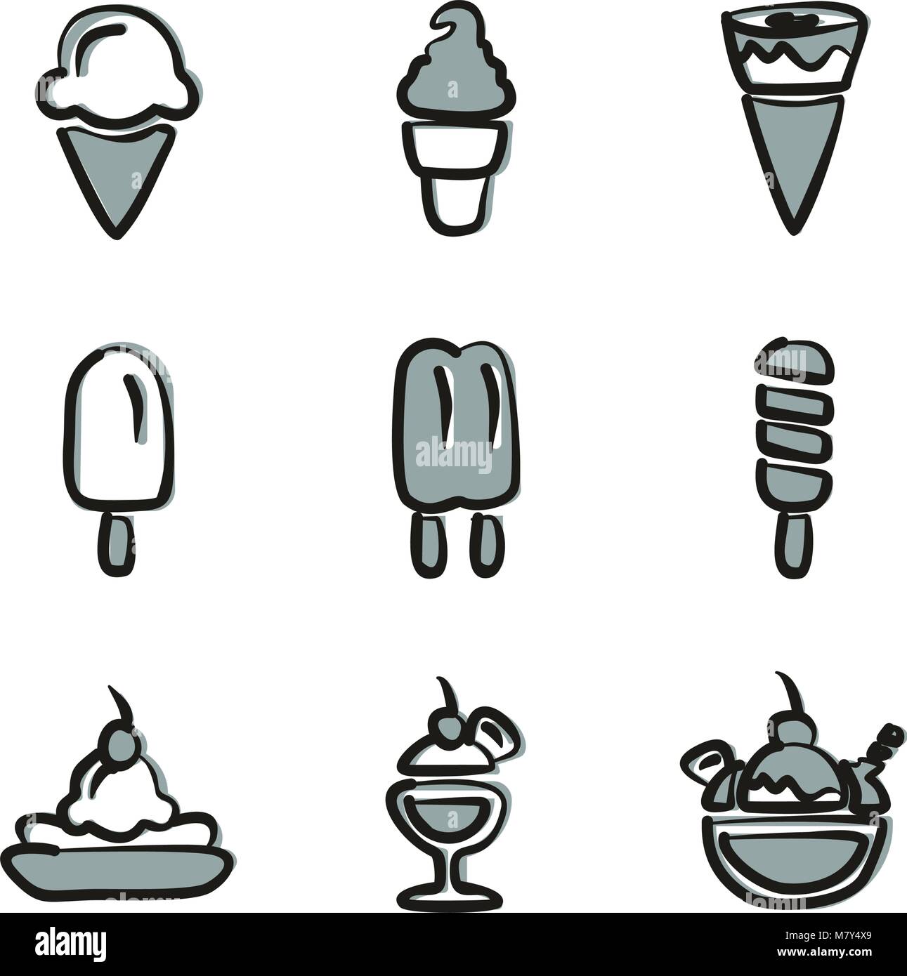 Ice Cream Icons Freehand 2 Color Stock Vector Image & Art - Alamy