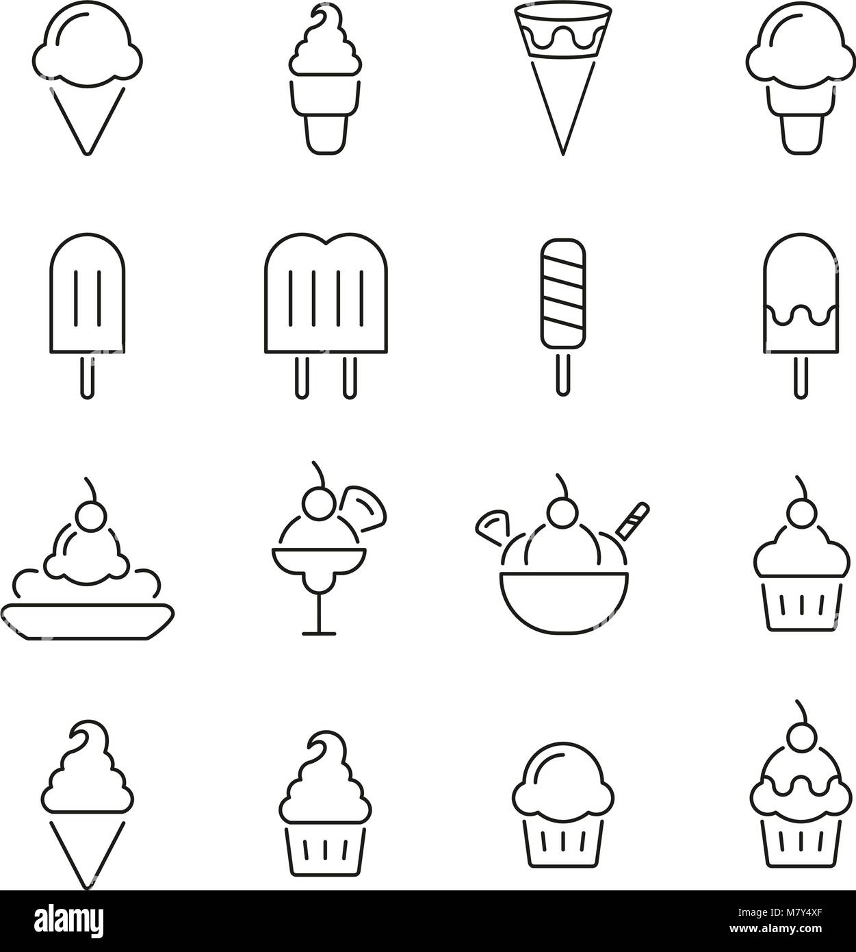 Ice Cream or Frozen Treats Icons Thin Line Vector Illustration Set ...