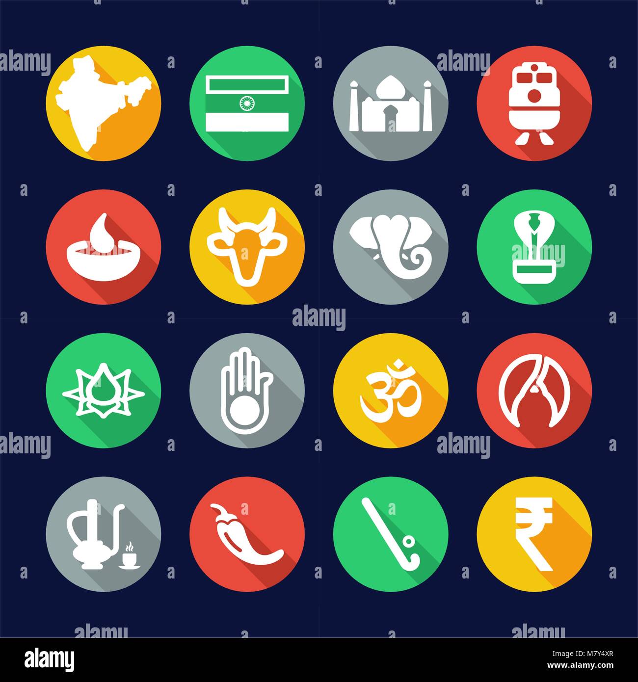 India Icons Flat Design Circle Stock Vector Image & Art - Alamy