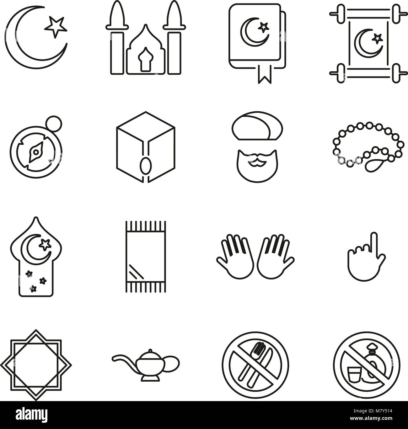 Islamic Religion & Culture Icons Thin Line Vector Illustration Set ...