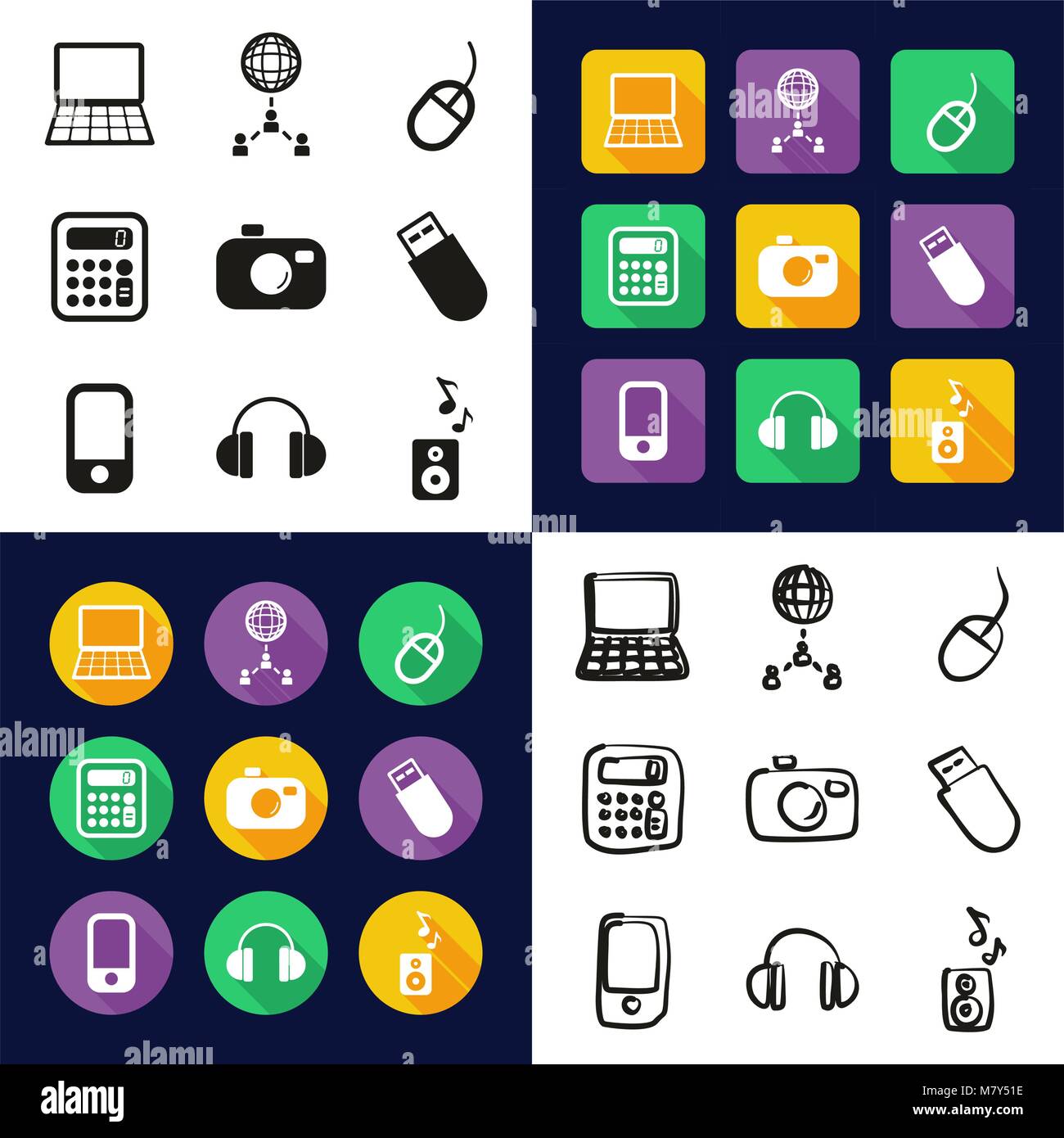 IT All in One Icons Black & White Color Flat Design Freehand Set Stock Vector Image & Art - Alamy