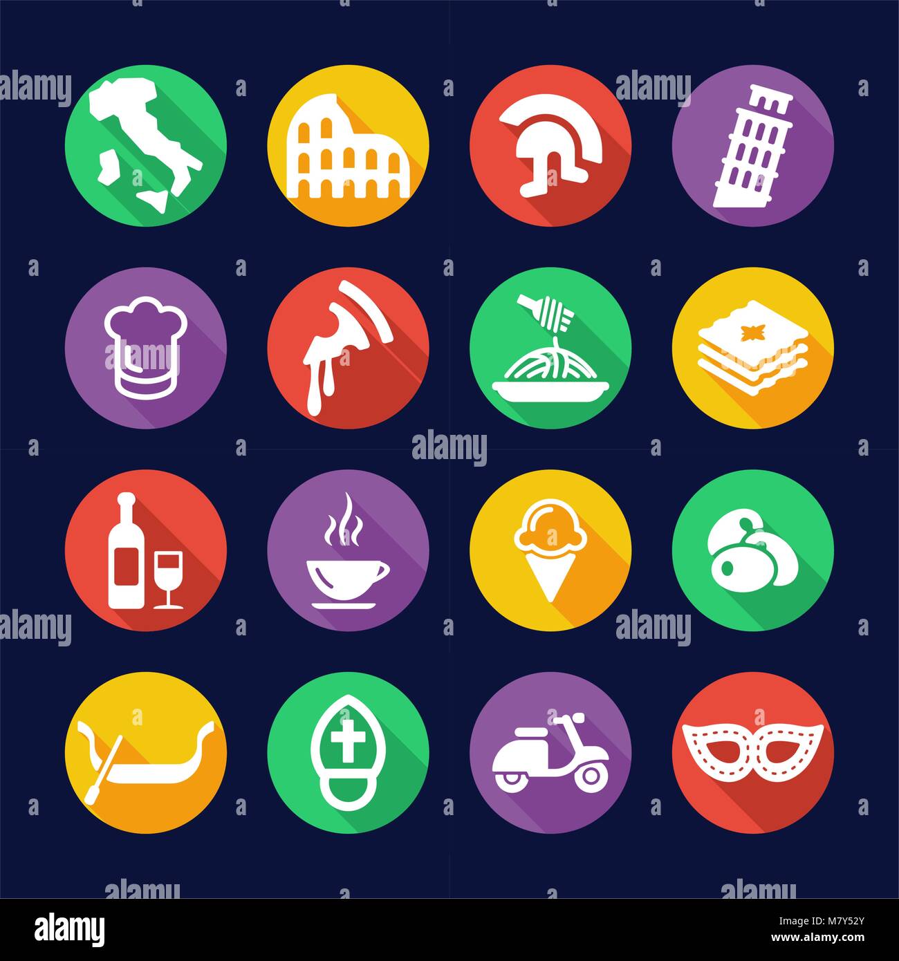 Italy Icons Flat Design Circle Stock Vector Image & Art - Alamy