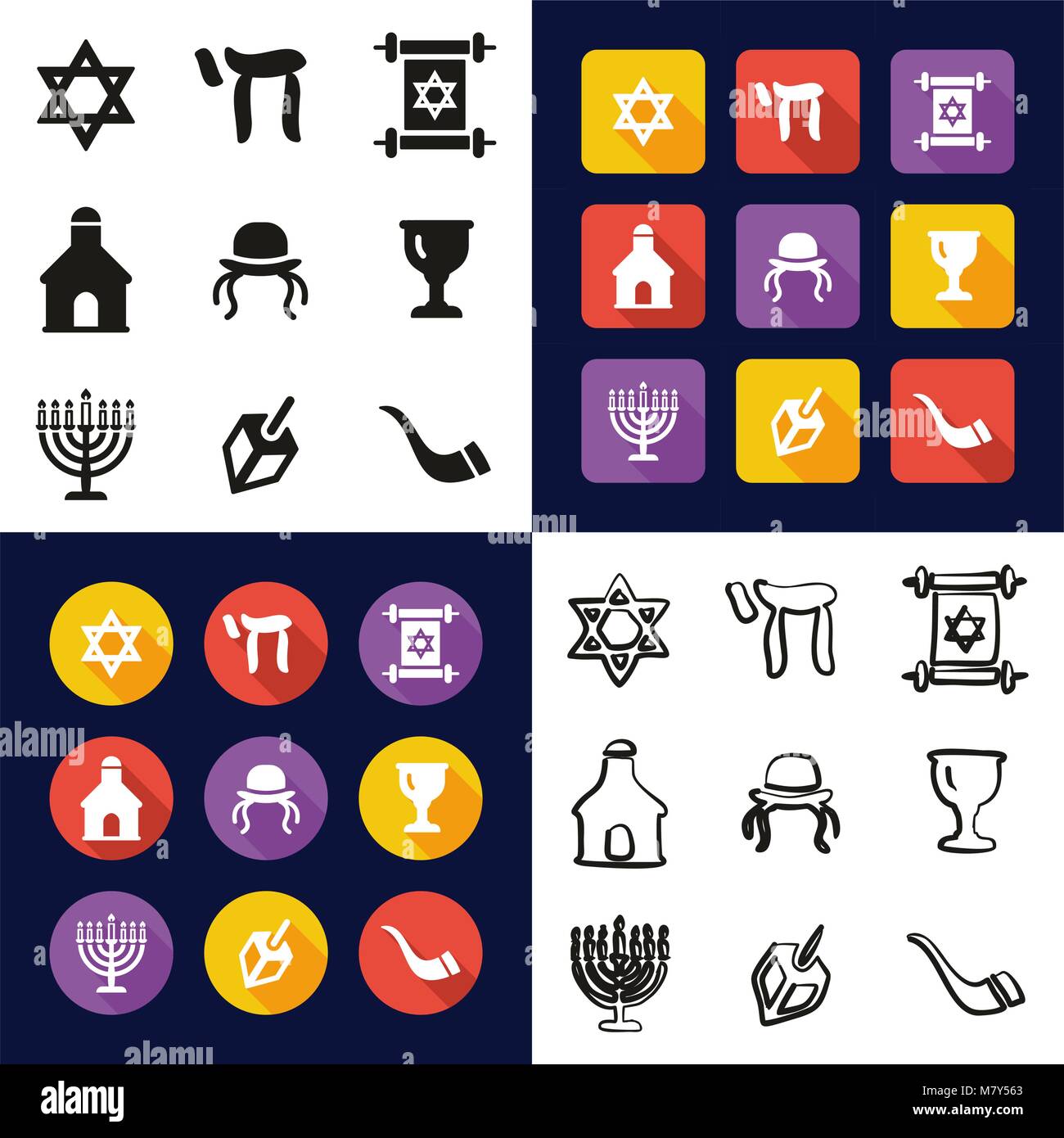 Judaism All in One Icons Black & White Color Flat Design Freehand Set ...