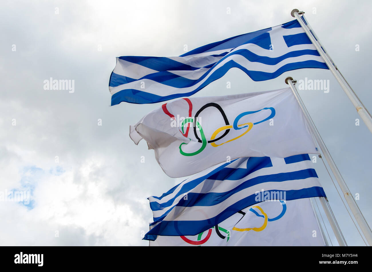 Greece greek flag flags flying summer hi-res stock photography and ...