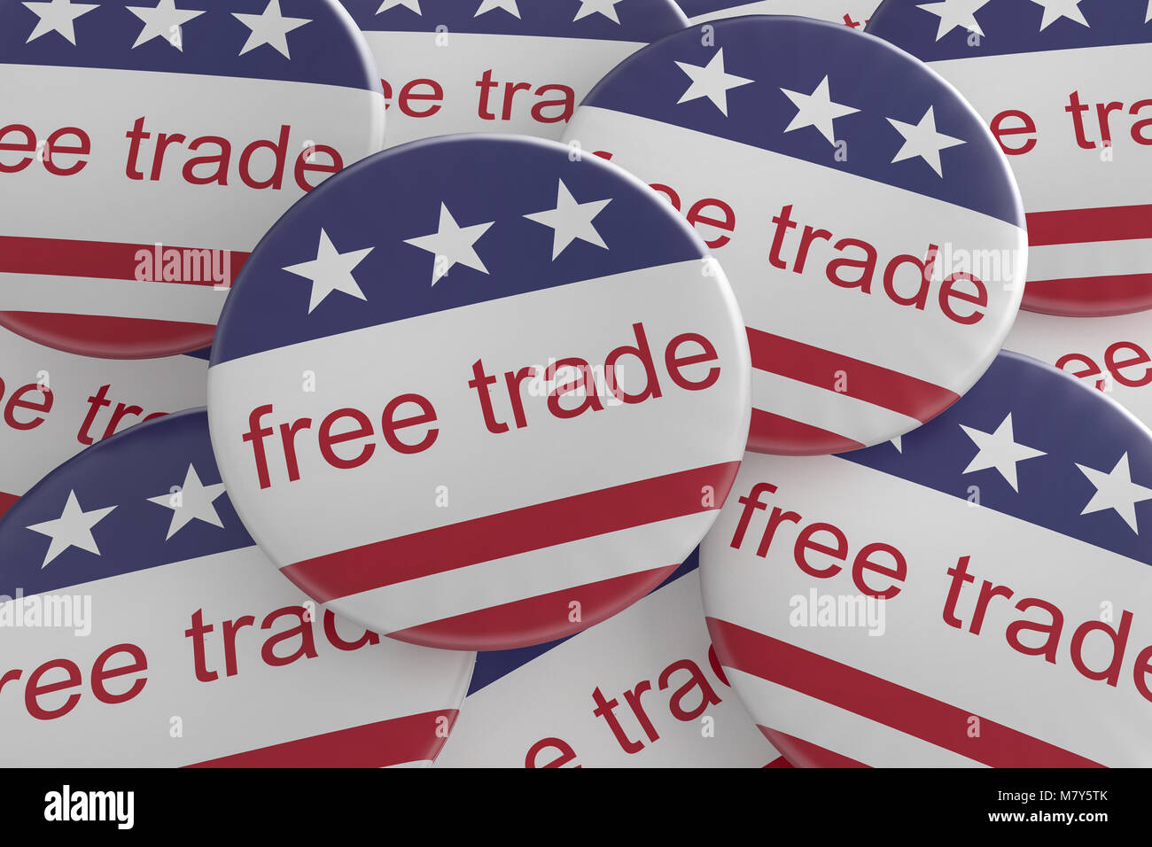 USA Politics News Badges: Pile of Free Trade Buttons With US Flag, 3d ...