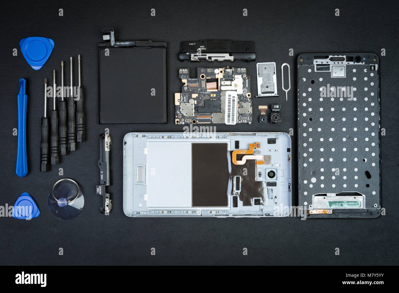 The disassembled cell phone with the removed screen and special purpose ...