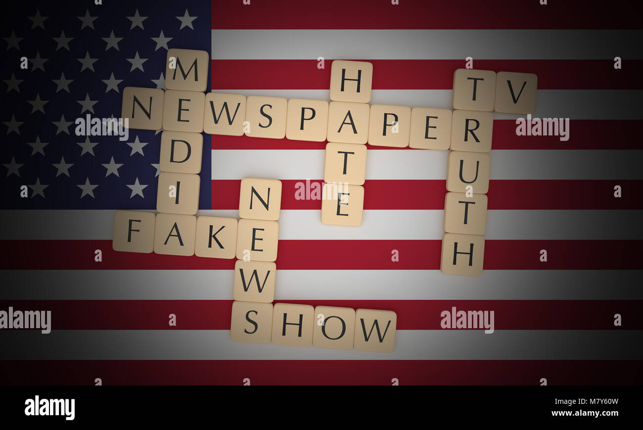 USA Politics News: Letter Tiles Fake News Words Concept On US Flag, 3d ...