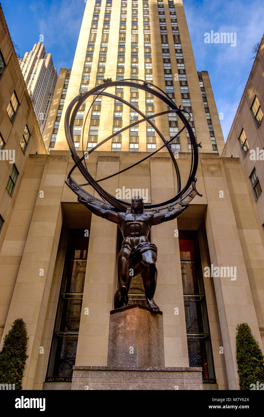 New York City, New York, USA, Jan 2018, the Atlas statue by the ...