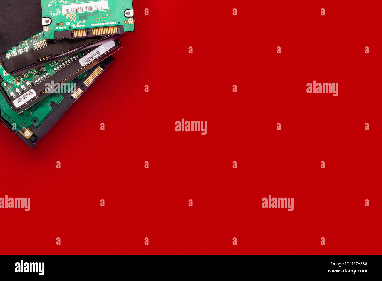 Hard drives top view with space for your text in the corner of the ...