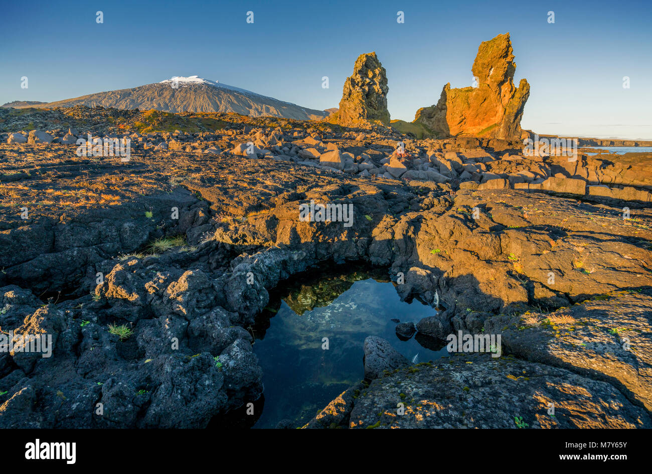 Londrangar Sea Stacks-basalt volcanic dikes, in the distance ...