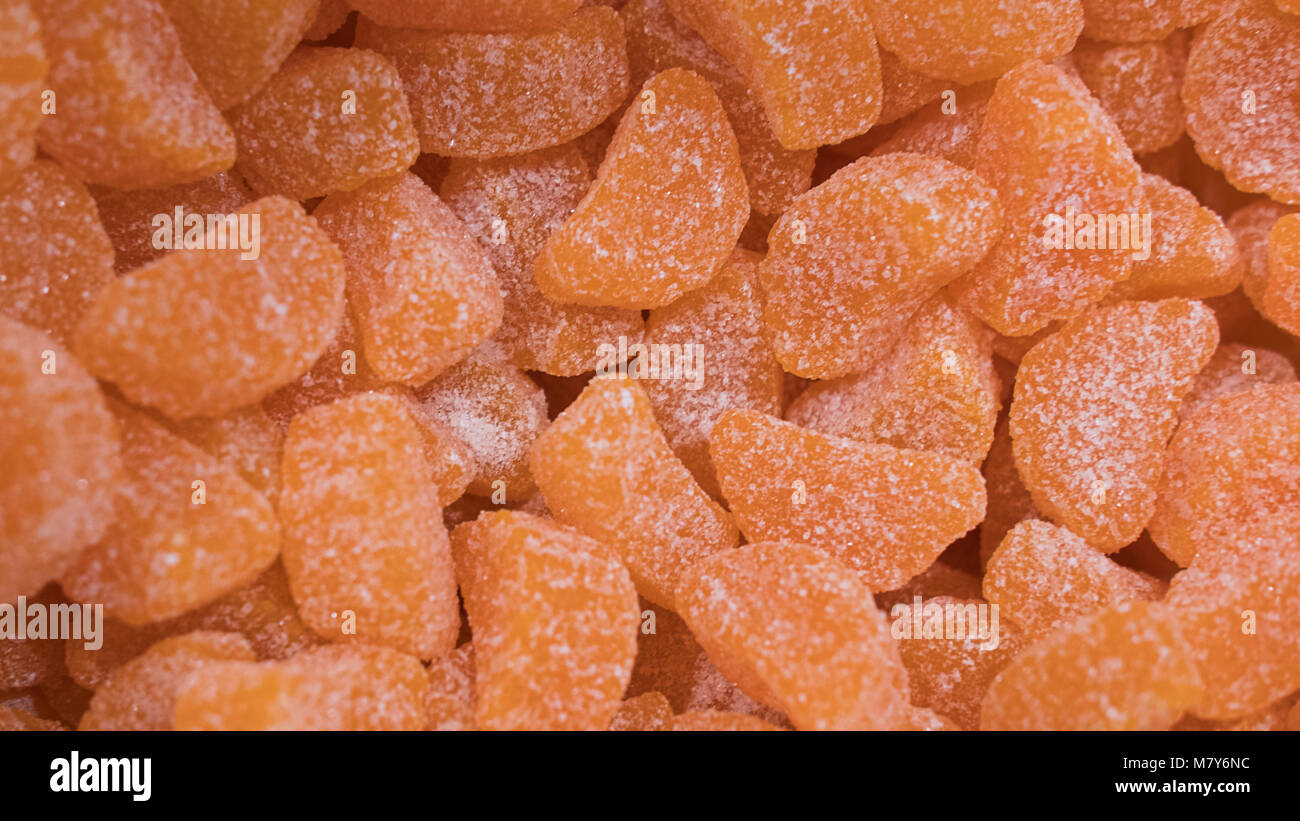 Pile of sugar coated soft gelatin based fruity candies, favorite ...
