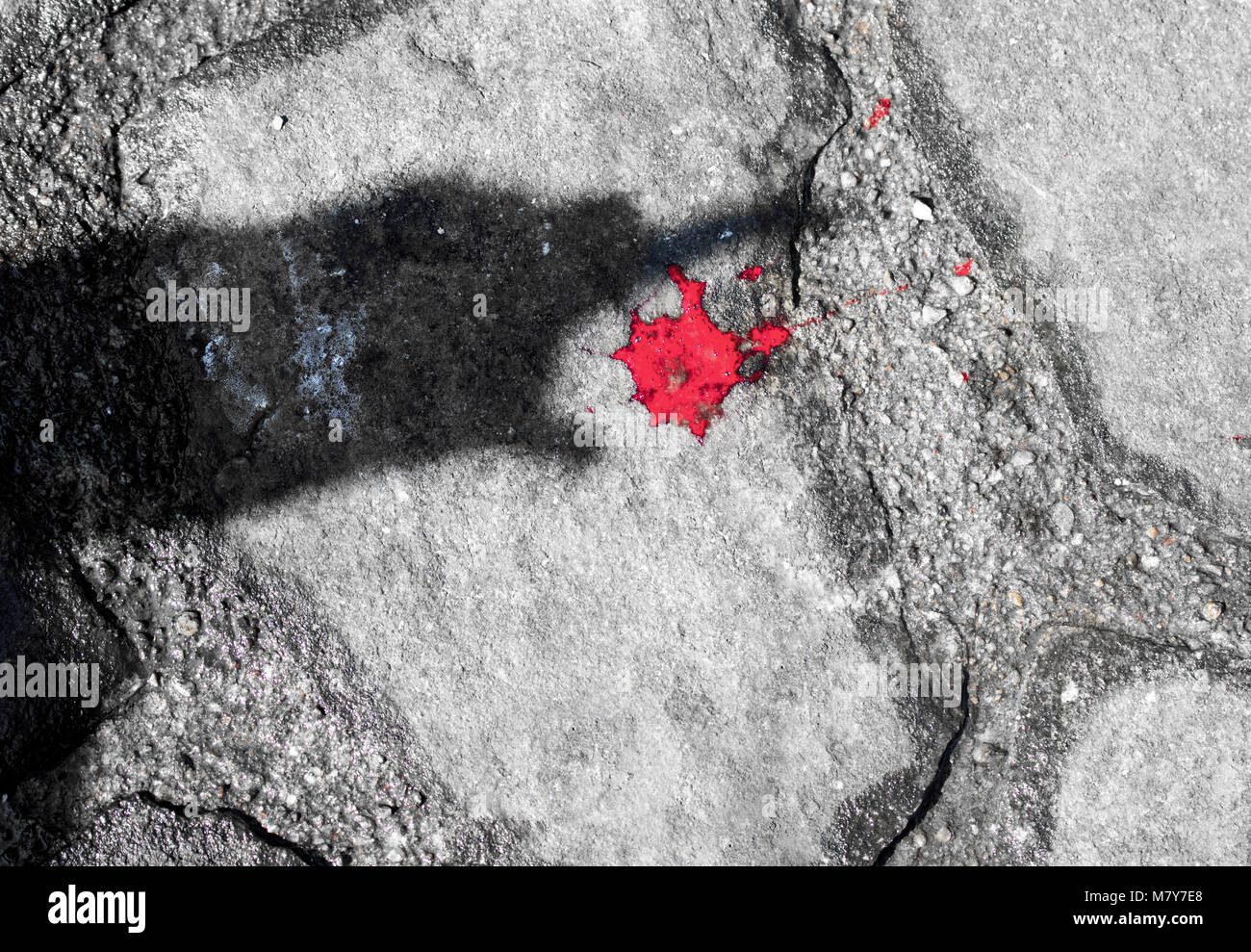 Making shadows with hands and real blood spot on the stone ground Stock ...