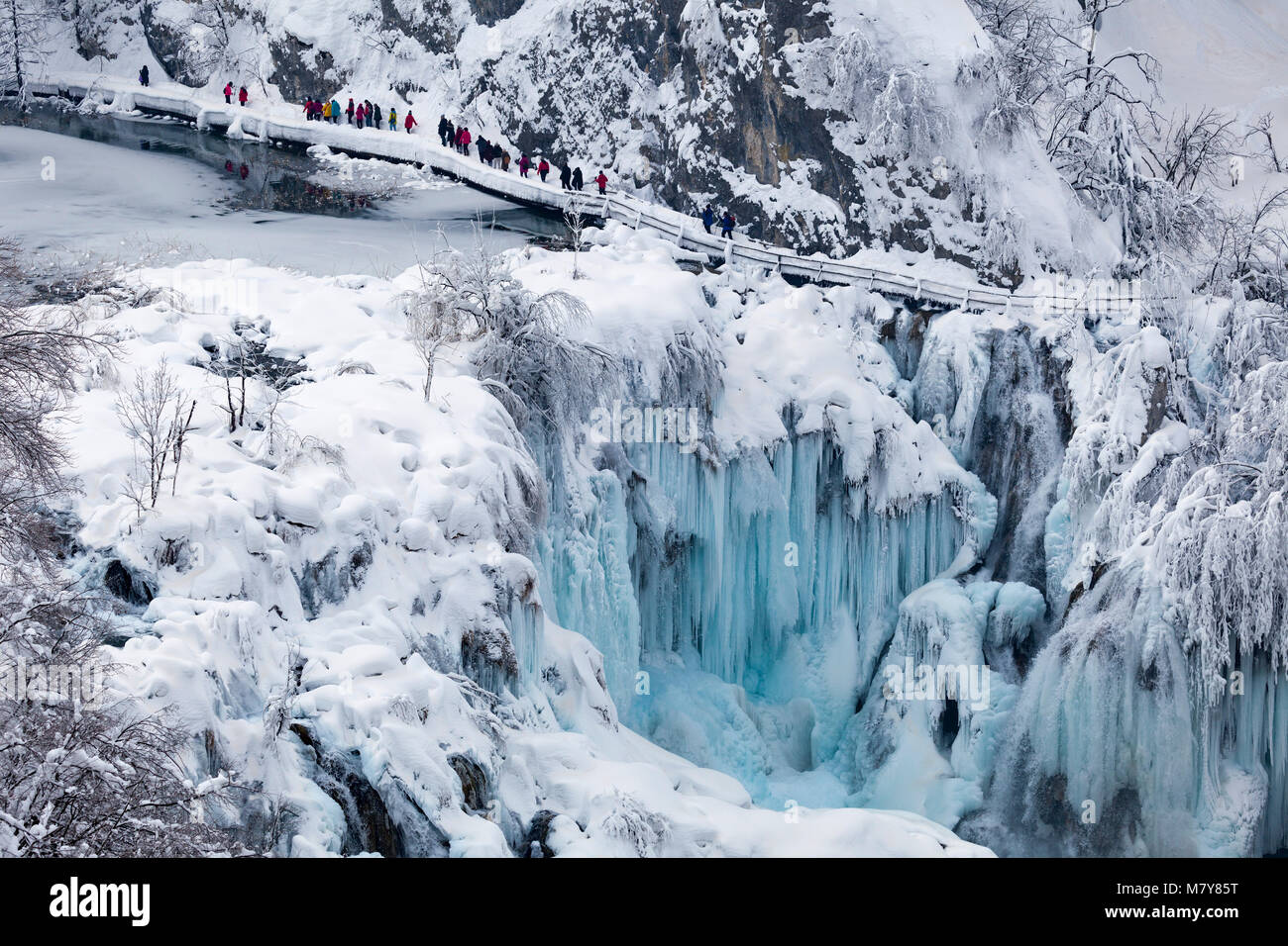 Frozen waterfalls during winter in Plitvice National Park, Croatia ...