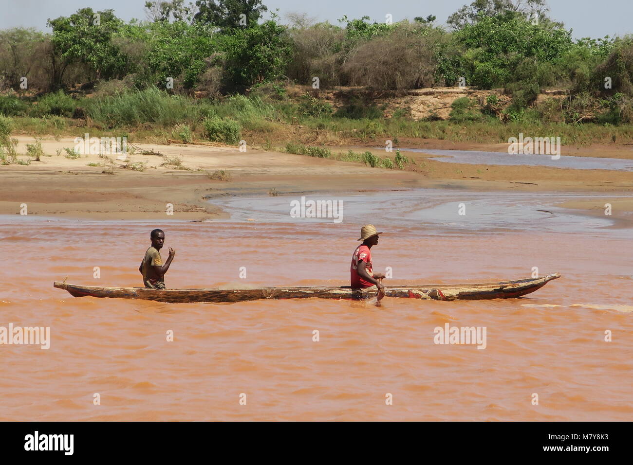 Pirogue, dugout, canoe on Tsiribihina river, Madagascar Stock Photo - Alamy