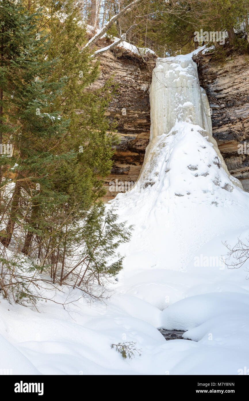 Munising frozen falls in winter in pictured rocks national lakeshore hi ...