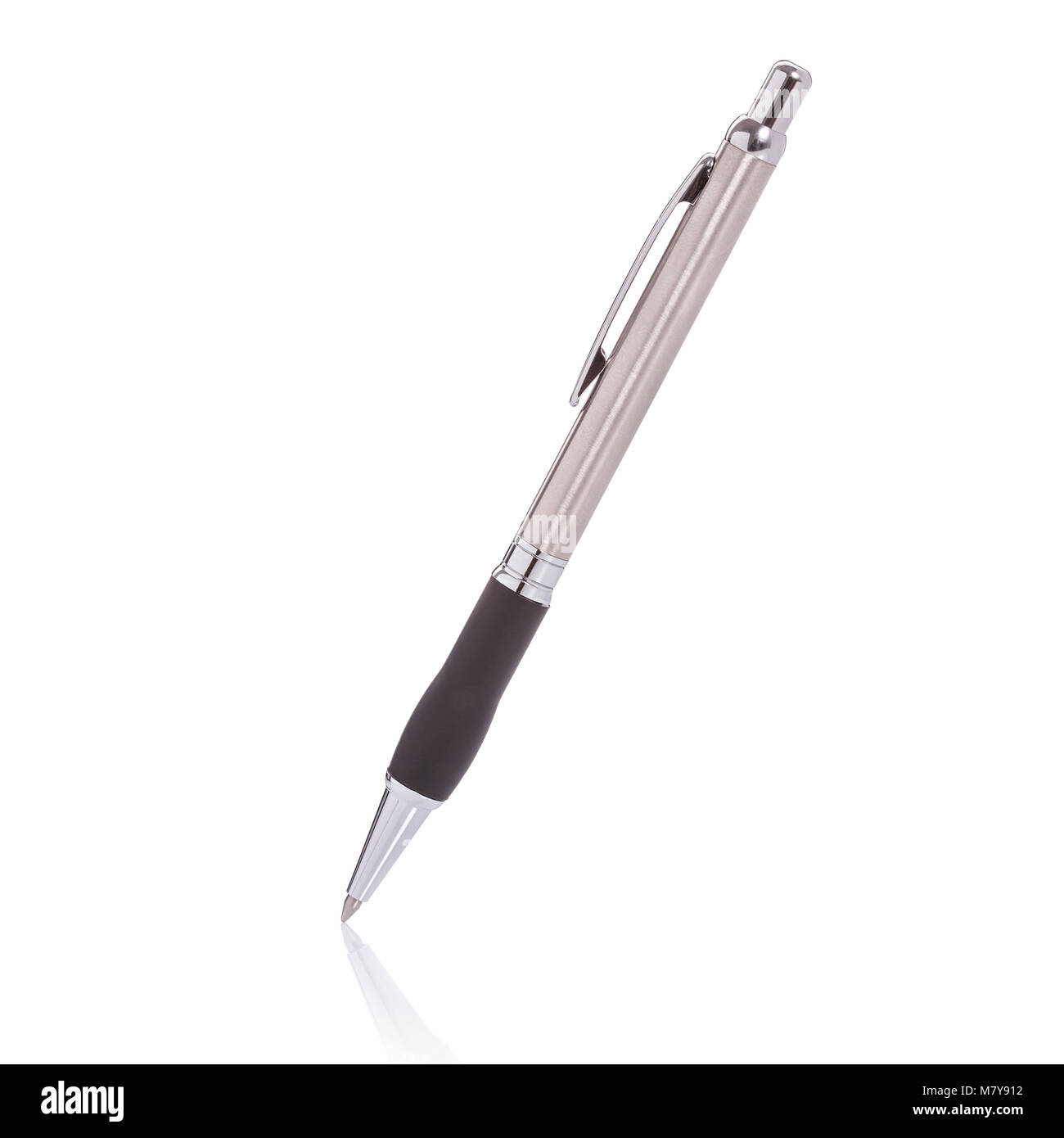 New silver ballpoint pen. Studio shot isolated on white background ...
