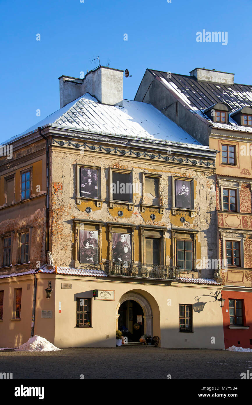 LUBLIN, POLAND - JANUARY 18, 2018: Old buildings on Rynek square in the ...