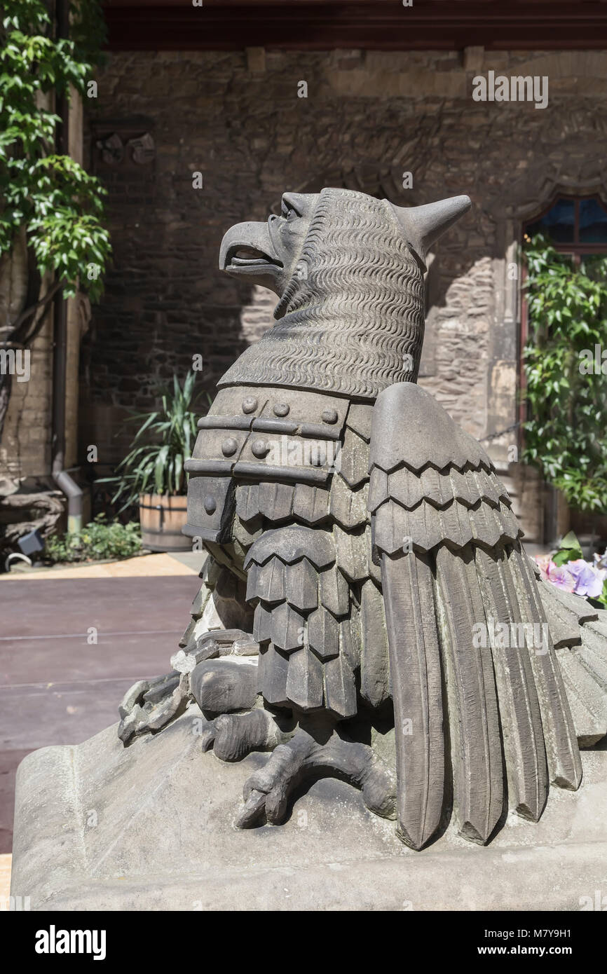 Stone sculpture of birds in armor in the palace of Wernigerode. Germany ...