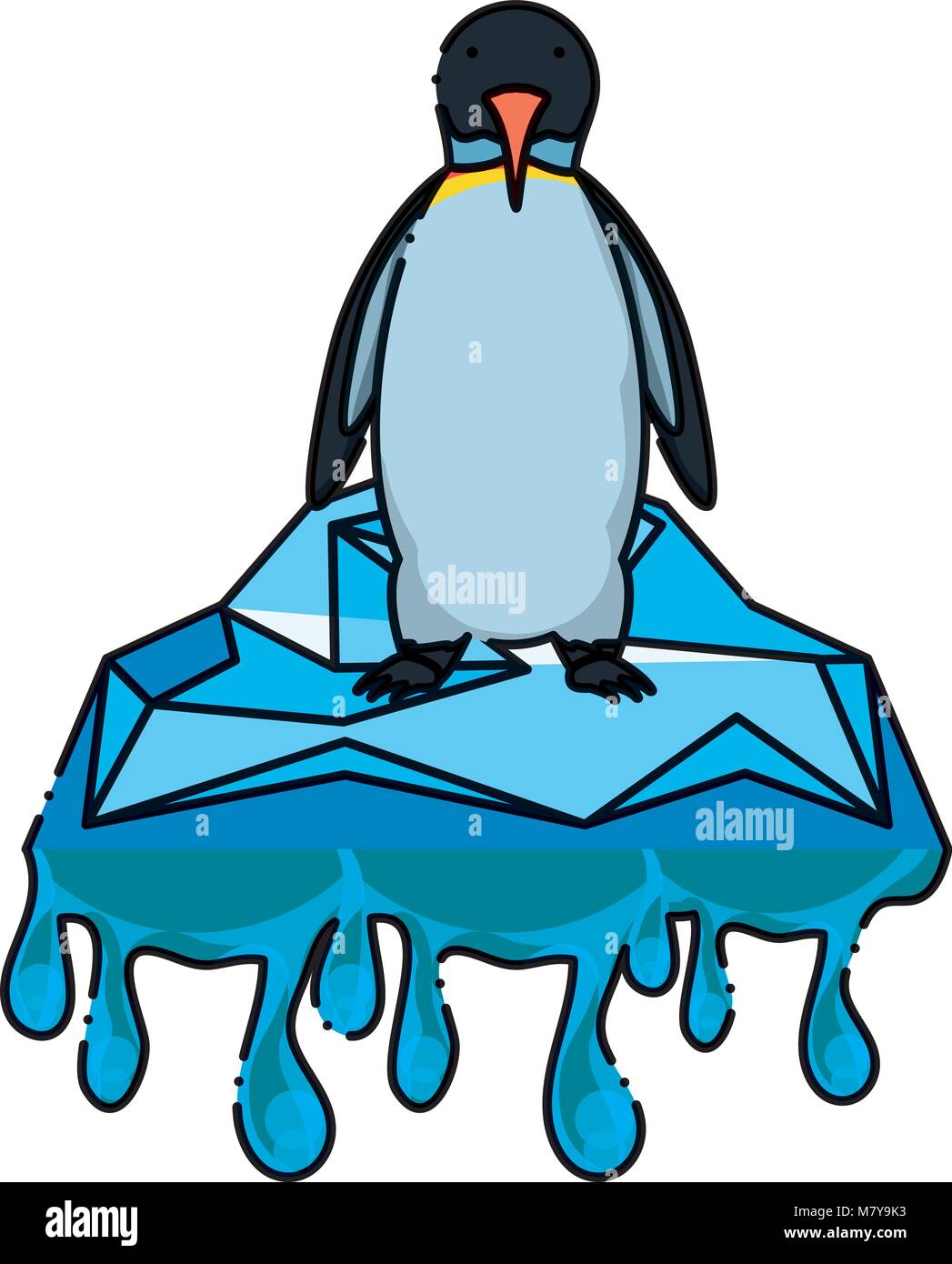 Penguin on melted ice icon over white background, colorful design ...