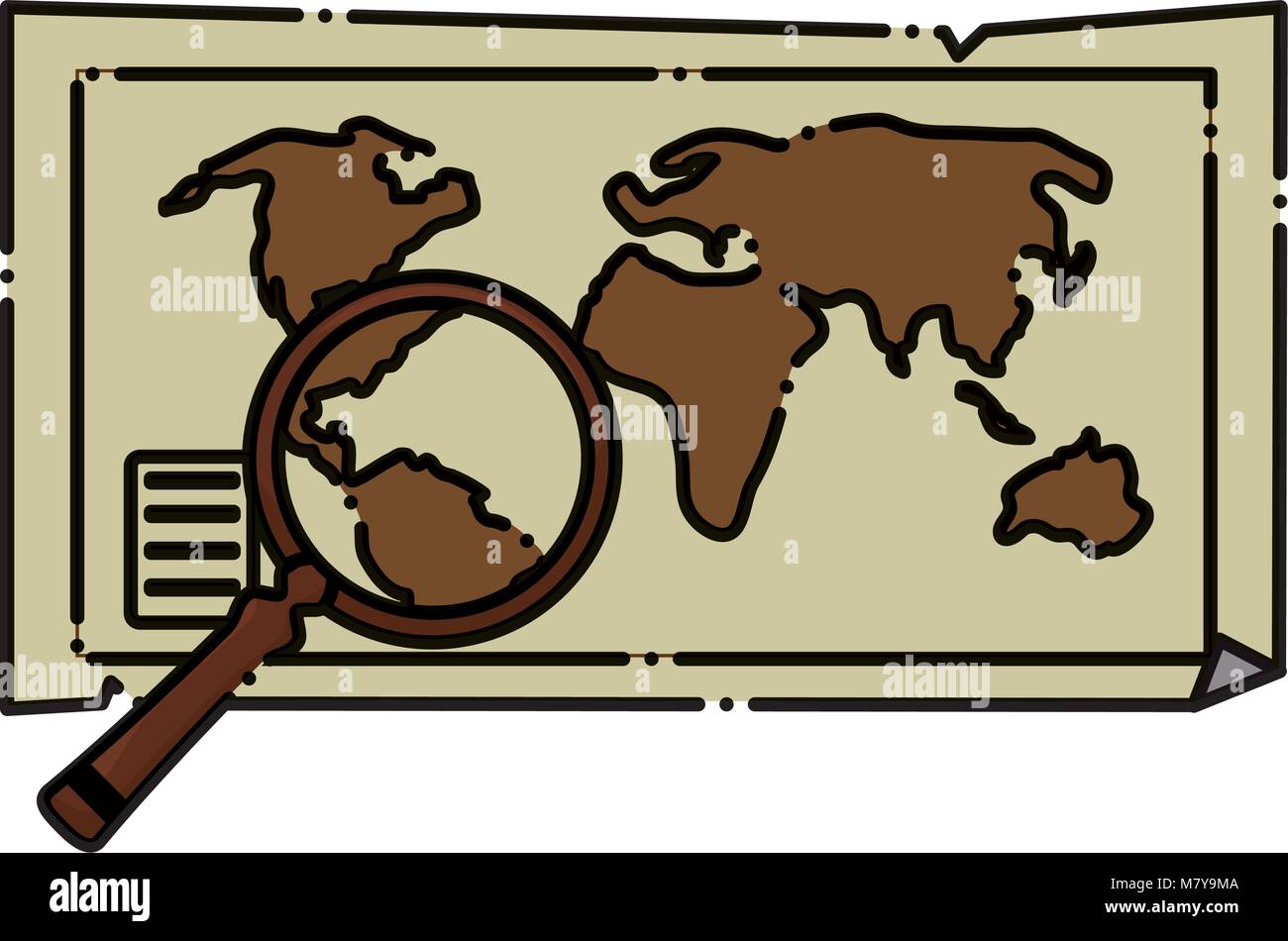 World map with magnifying glass over white background, colorful design ...