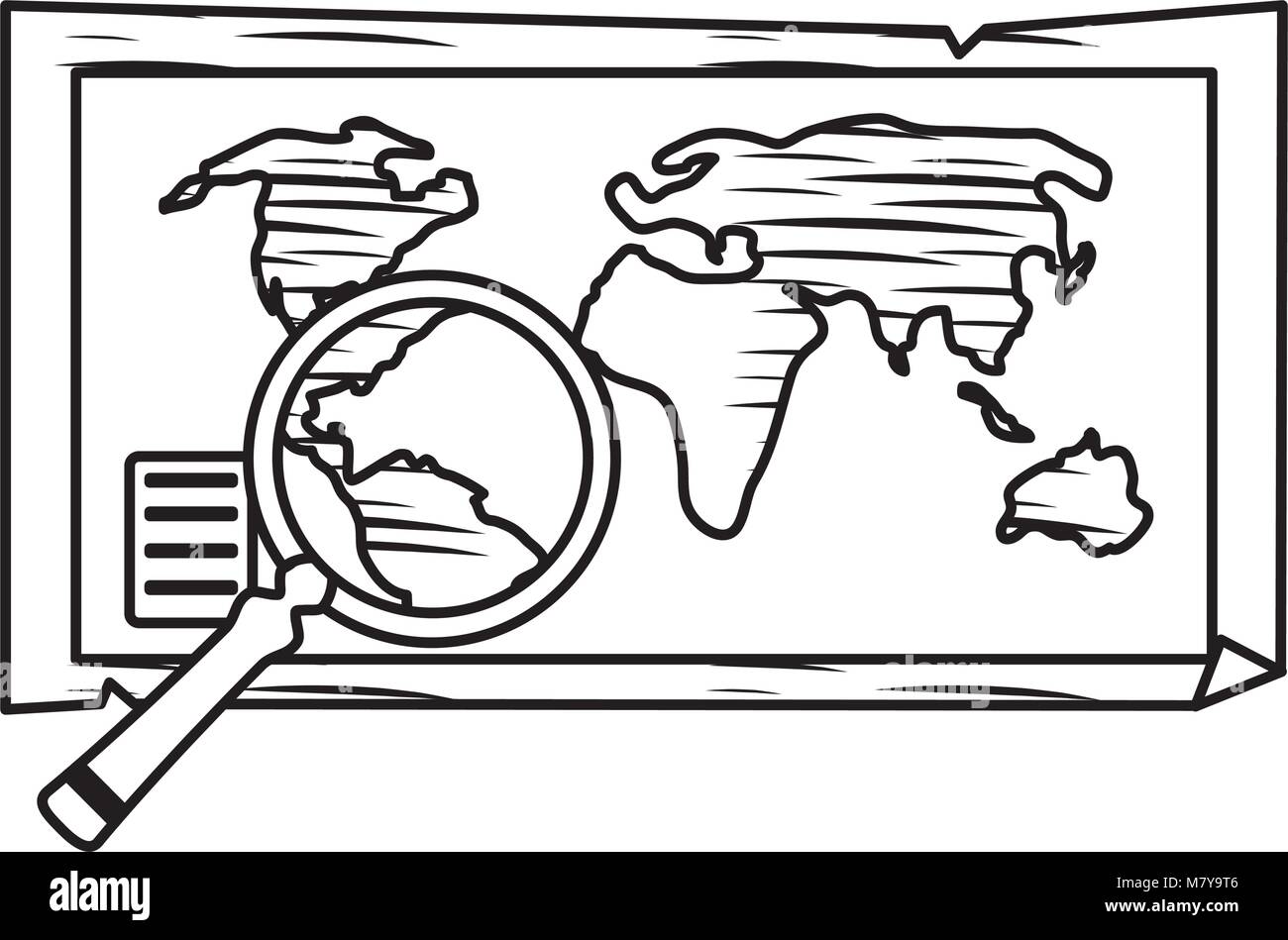 World map with magnifying glass over white background, vector ...