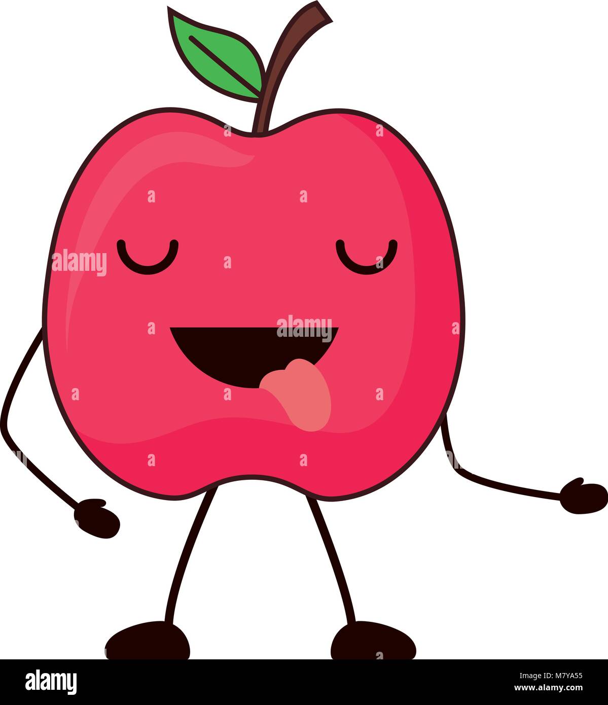 kawaii apple showing the tongue over white background, vector ...
