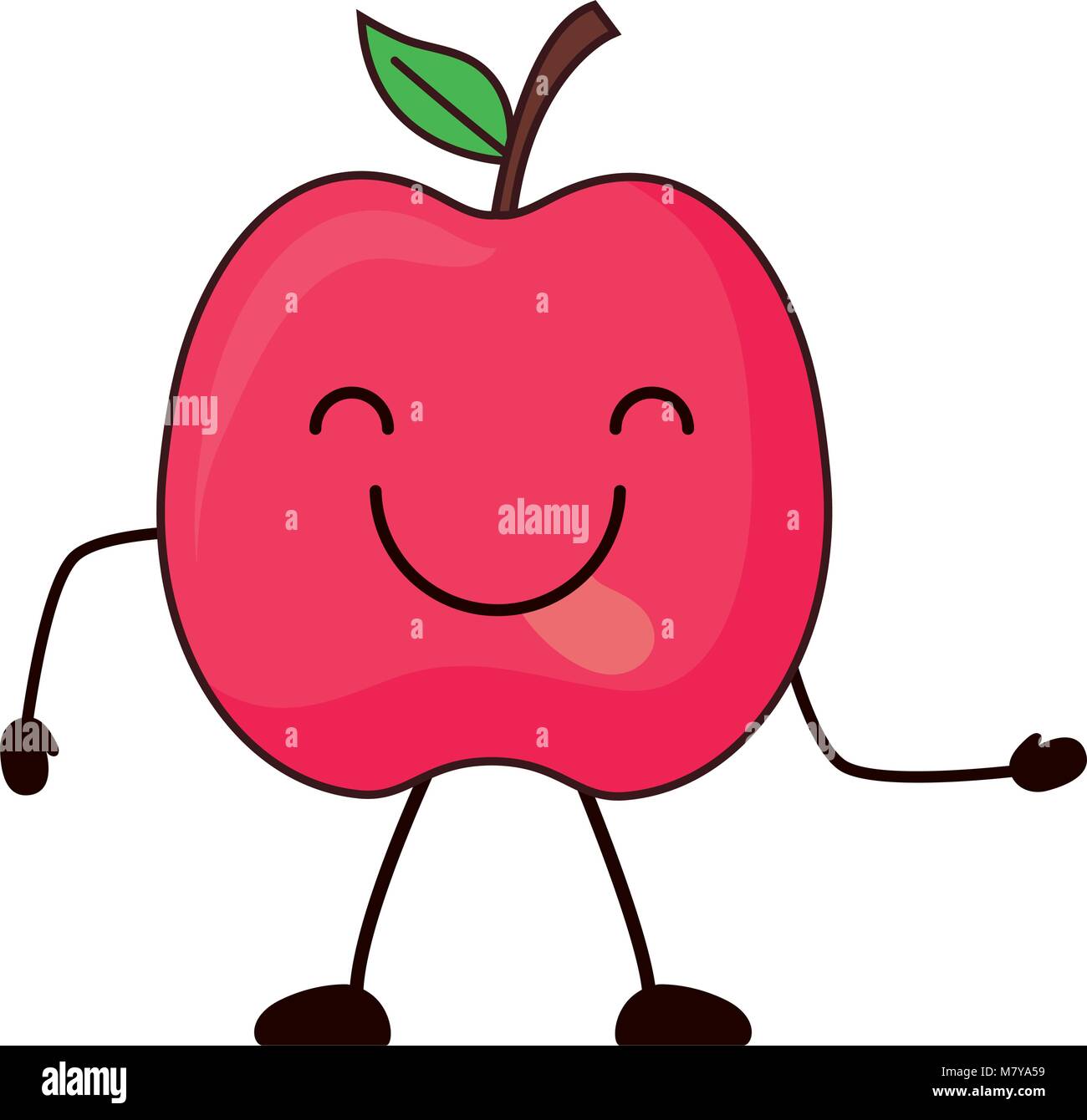 kawaii apple showing the tongue over white background, vector ...